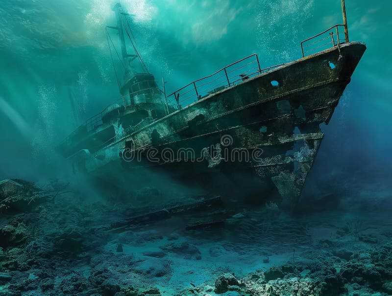 Sunken Ship, Underwater Mission To Sunken Ships Stock Photo - Image of ...