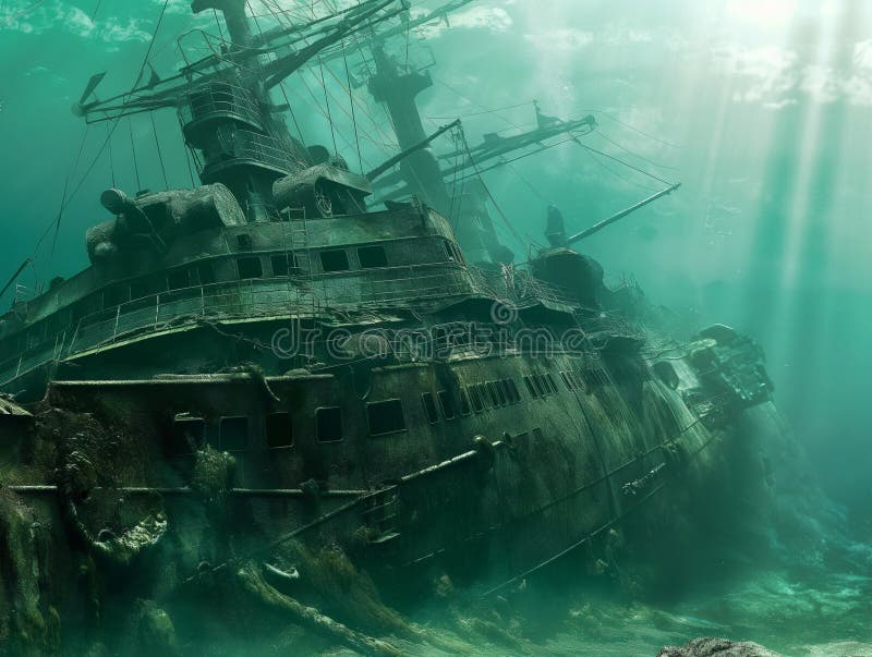 Sunken Ship, Underwater Mission To Sunken Ships Stock Photo - Image of ...