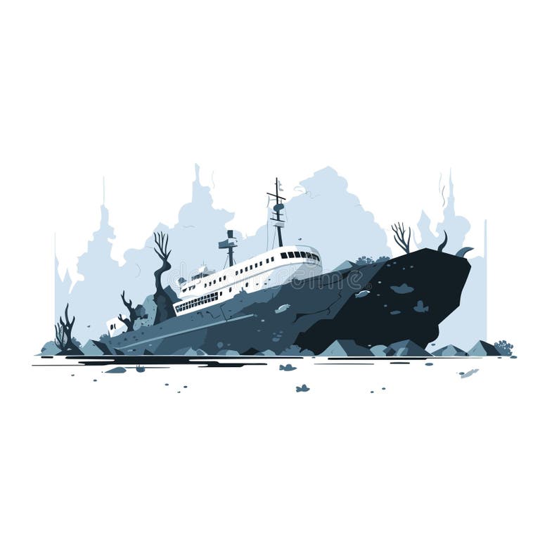 Sunken Ship Underwater Vector Flat Minimalistic Isolated Illustration ...