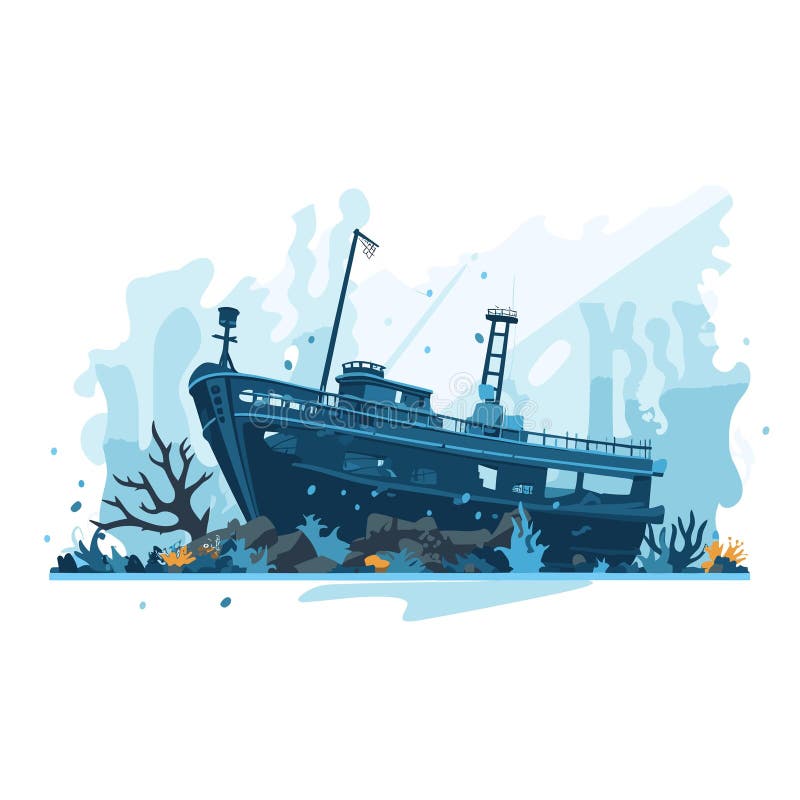 Sunken Ship Underwater Vector Flat Minimalistic Isolated Illustration Stock Vector ...