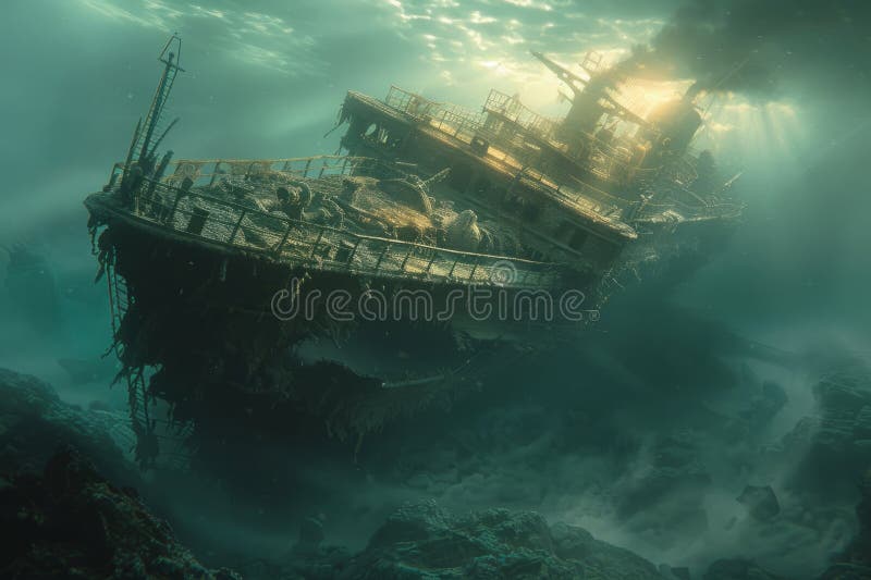 Sunken Shipwreck at the Bottom of the Sea Stock Image - Image of ...