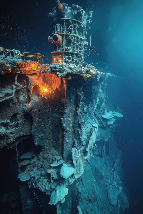 Sunken Shipwreck with Marine Life and Rusting Metal Structure ...
