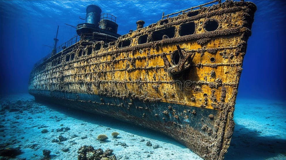 Sunken Shipwreck on Ocean Floor, Underwater Exploration Stock Photo ...