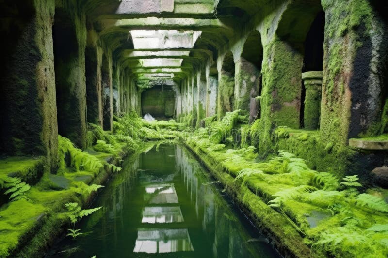 Sunken Stonework Structures Overgrown with Algae Stock Image - Image of ...