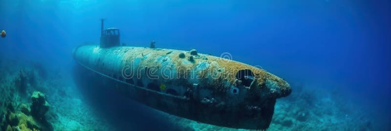 Sunken Submarine Wreck Underwater. AI Generative Illustration Stock ...