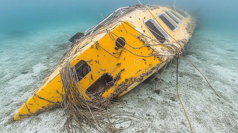 Sunken Yellow Boat on Sandy Ocean Floor Stock Image - Image of ...