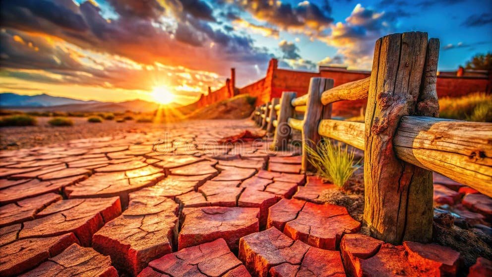 SunKissed Brick Pathway through a Cracked Earth Landscape Rustic ...