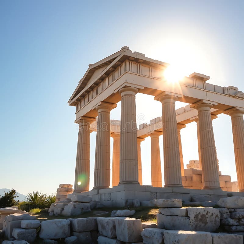 Sunlight on Ancient Greek Temple Ruins Stock Illustration ...