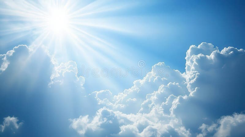 Sunlight Beaming through White Clouds in a Bright Blue Sky during ...