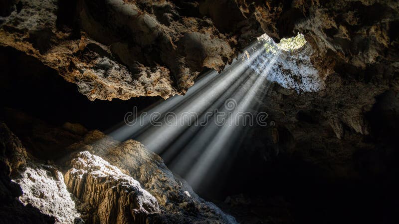 Sunlight Beams through a Cave Opening, Illuminating the Dark Interior ...
