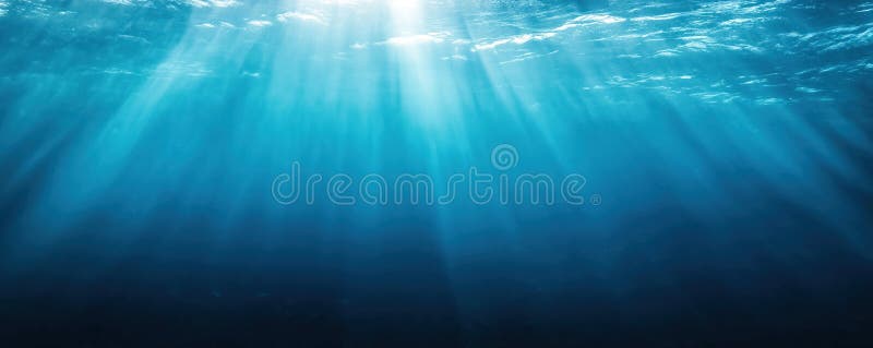 Sunlight Beams through Deep Blue Ocean Water. Light Rays Create Shadows ...