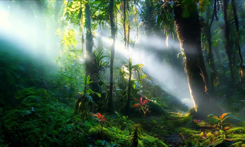 Sunlight Beams through Lush Rainforest - Sunlight Streams through the ...