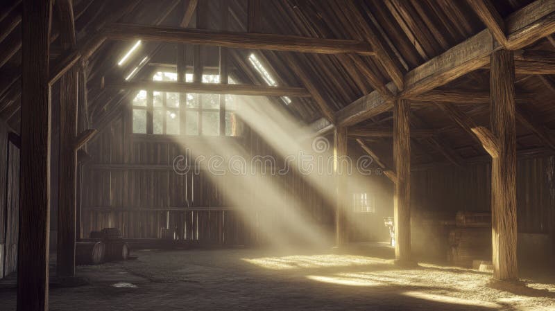 Sunlight Beams Streaming through a Rustic Barn Interior Stock ...