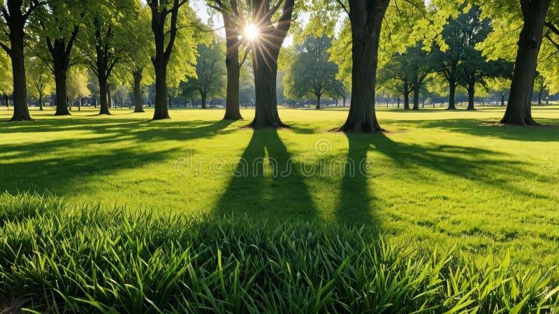 Sunlight Beams through Trees, Casting Dramatic Shadows on a Vibrant ...