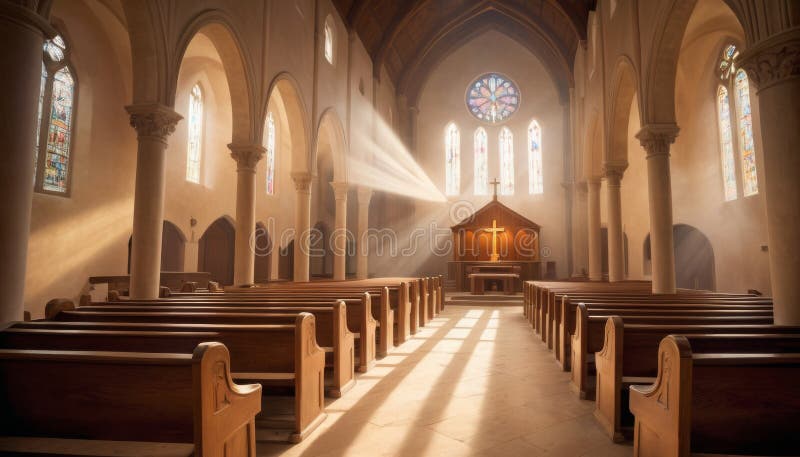 Sunlight Blessing the Church Interior Stock Photo - Image of ethereal ...