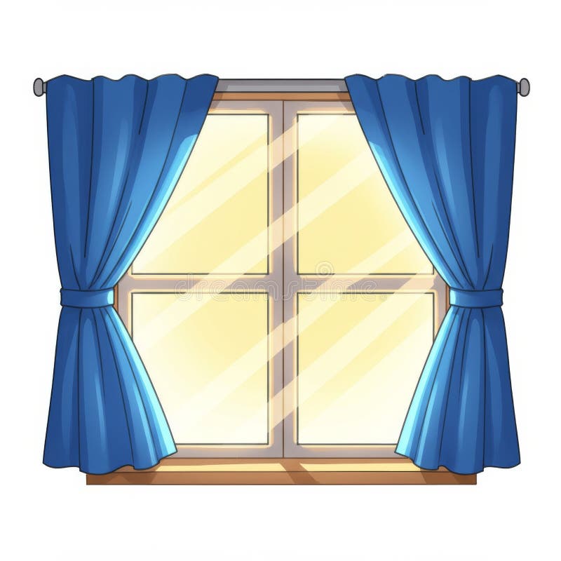 Sunlight through Blue Curtains and Window Panes Stock Illustration ...