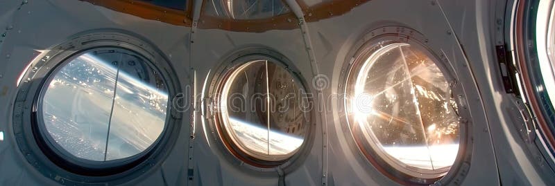 The Sunlight Bounces Off the Windows of a Spaceship Stock Illustration ...