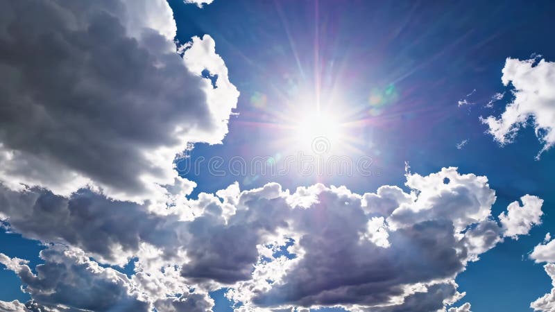 Sunlight Breaking through Dramatic Clouds in Blue Sky, Serene Nature ...