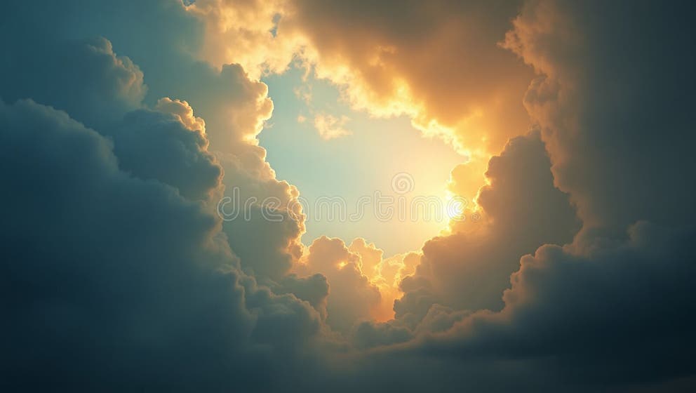 Sunlight Breaking through Dramatic Clouds Creating a Heavenly ...