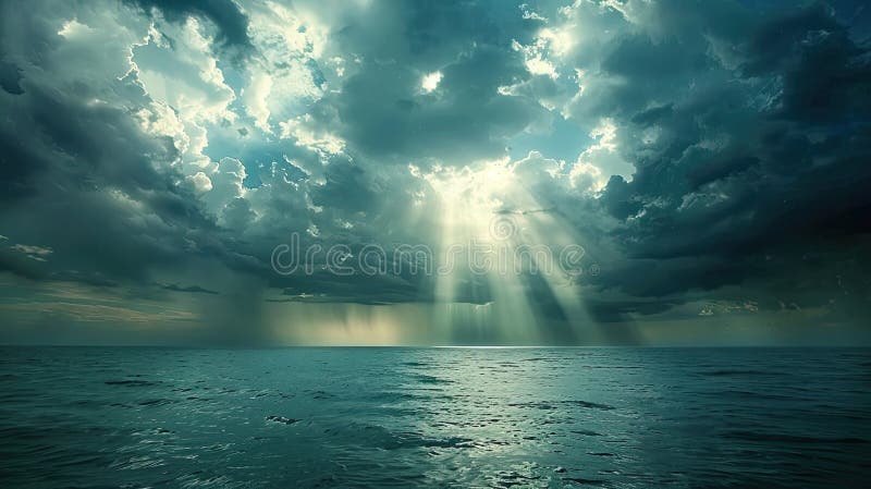 Sunlight Breaking through Storm Clouds at Sea Stock Illustration ...