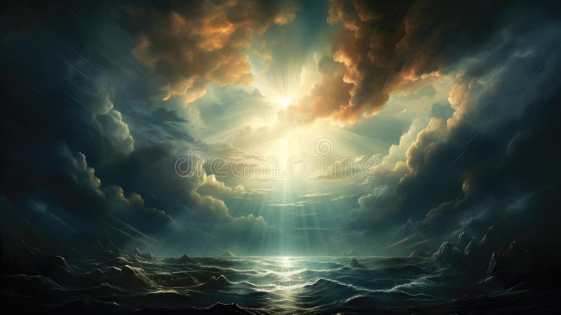 Sunlight Breaking through Storm Clouds at Sea Stock Image - Image of ...