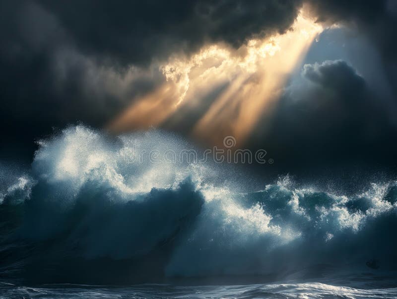 Stormy Ocean Waves Under Dramatic Sky Stock Image - Image of water ...