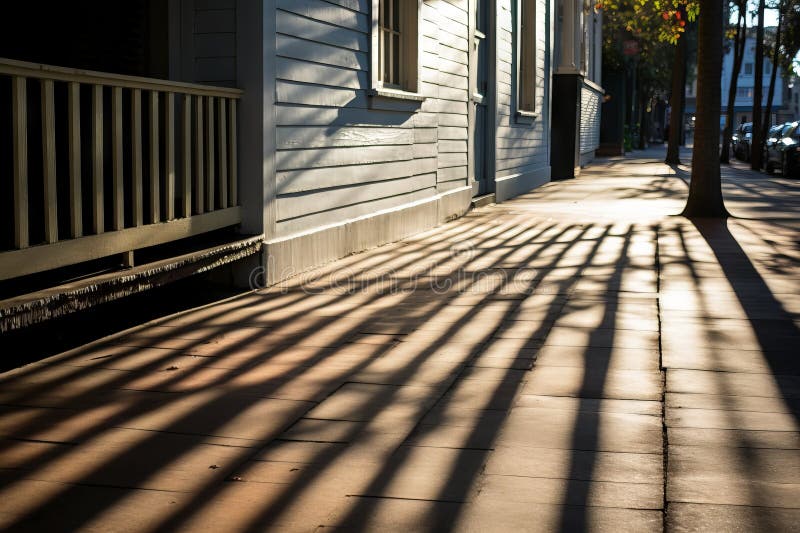 Sunlight Casting Beautiful Shadows on the Sidewalk Stock Illustration ...