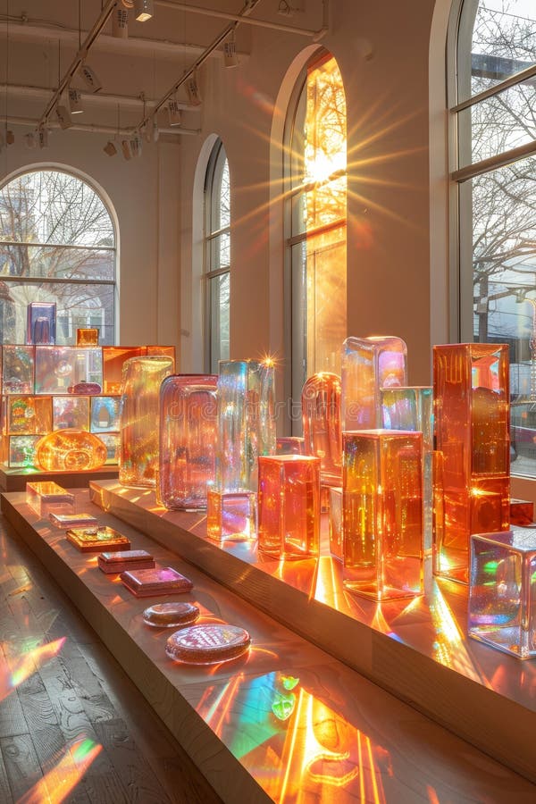 Sunlight Casting through Colorful Glass Objects on a Window Sill. Stock ...