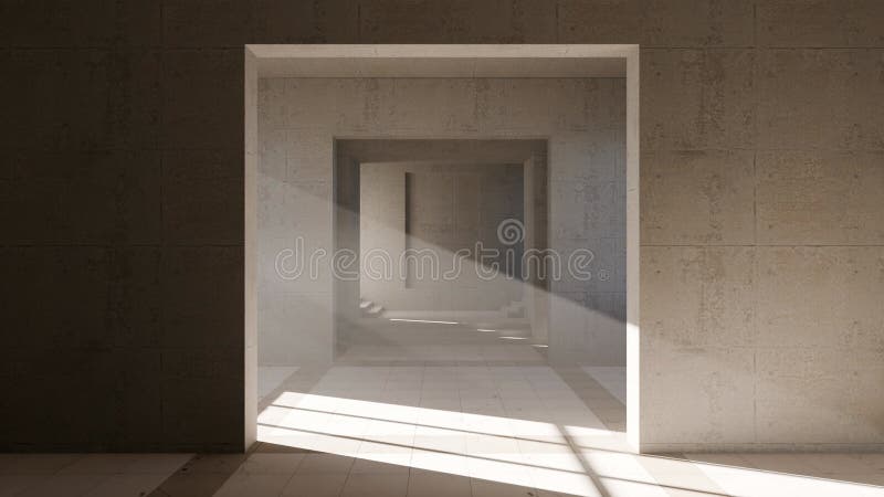 Sunlight Casting through Geometric Concrete Corridor. 3d Animation ...