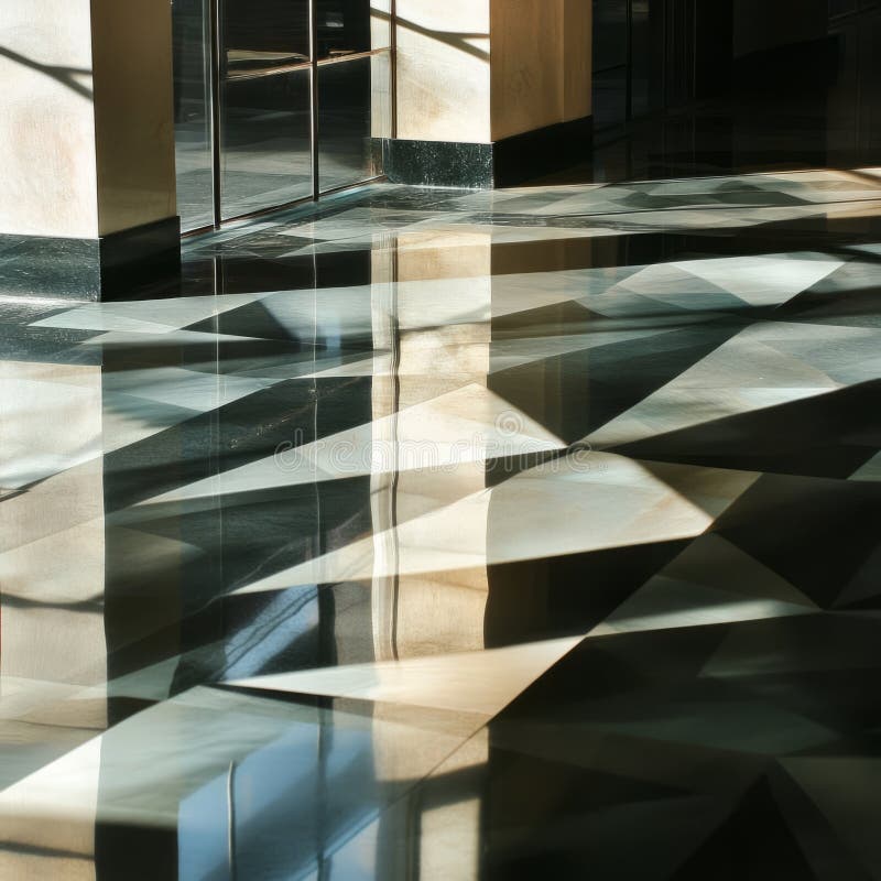 Sunlight Casting Geometric Patterns on Polished Floor in Modern ...