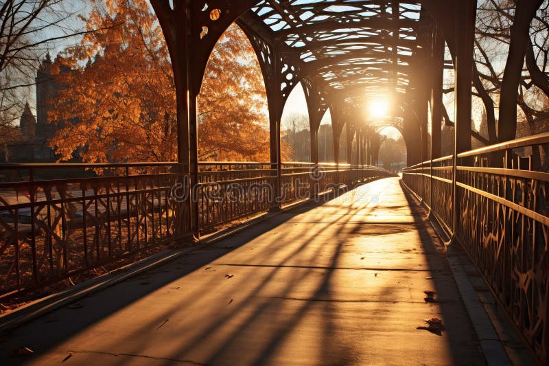 Sunlight Casting Long Shadows on a Bridge Stock Illustration ...