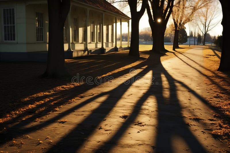 Sunlight Casting Long Shadows in the Late Afternoon Stock Illustration ...