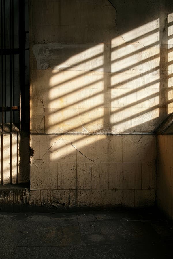Sunlight Casting Shadows on an Aged Concrete Wall with Cracks and ...