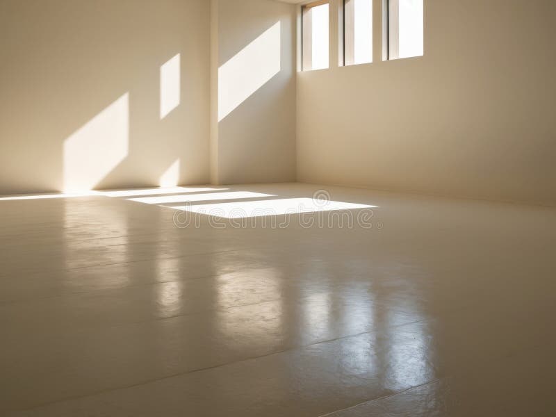 Sunlight Casting Shadows on a Clean White Floor in an Empty Room. Stock ...