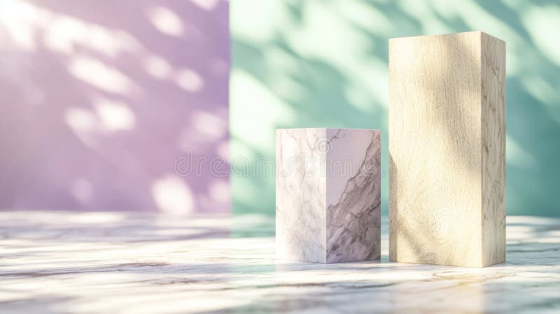 Sunlight is Casting Shadows of Leaves on Two Marble Blocks of Different ...