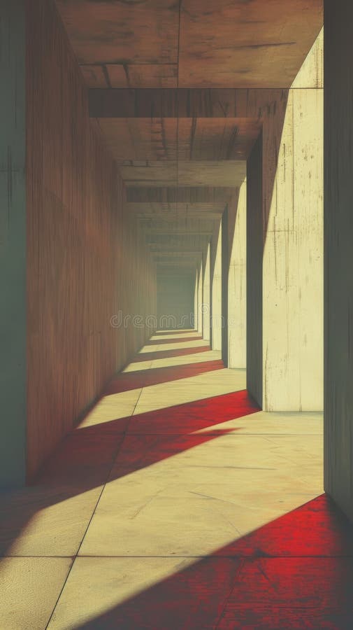 Sunlight Casting Shadows in a Symmetrical Corridor Stock Photo - Image ...