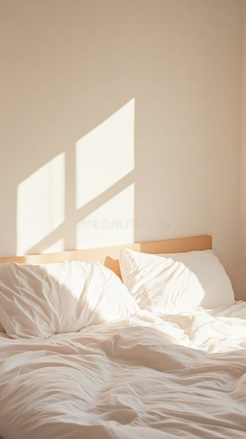 Sunlight Casting Shadows on Unmade Bed in Hotel Room Stock Image ...
