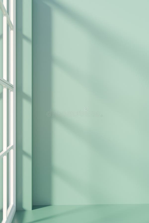 Sunlight Casting Shadows through a Window on a Mint Green Wall and ...