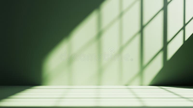 Sunlight Casting Shadows through Window Onto Green Wall in Minimalist ...