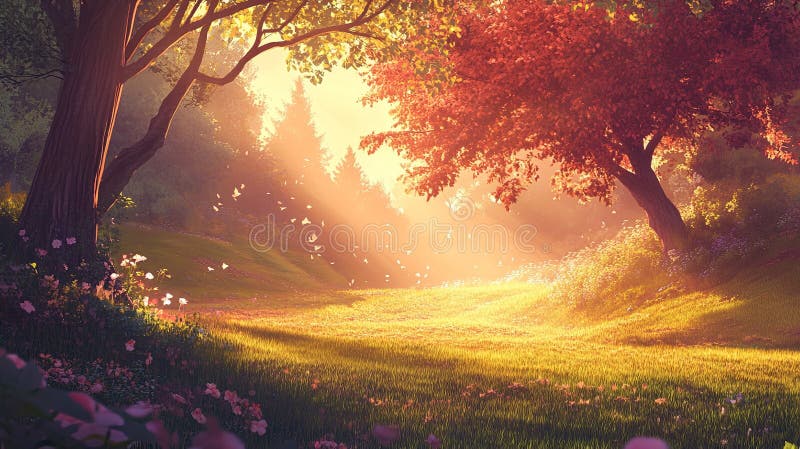 Sunlight Casting Warm Tones Over Forest Clearing Stock Photos - Free ...