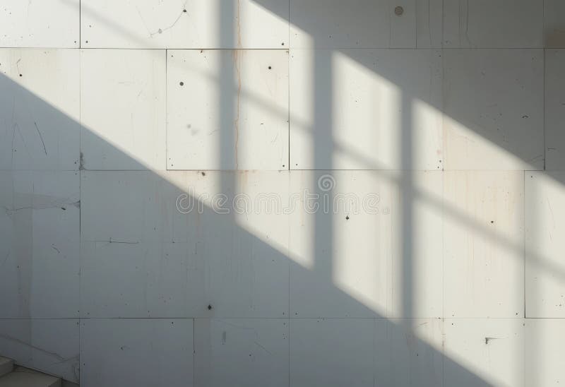 Sunlight Casts Angular Shadows on Blank White Wall in Modern Interior ...
