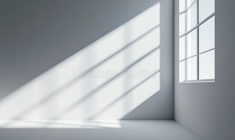 Sunlight Casts Dramatic Shadows in a Minimalist White Room with a Large ...