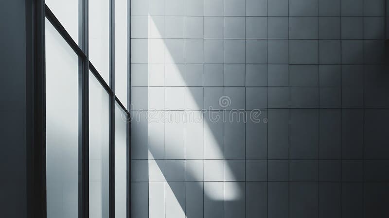 Sunlight Casts a Shadow on a Tiled Wall beside Frosted Glass Stock ...