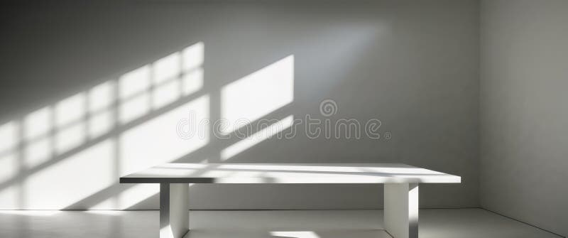 Sunlight Casts Shadows on a White Wall and Table Stock Image - Image of ...