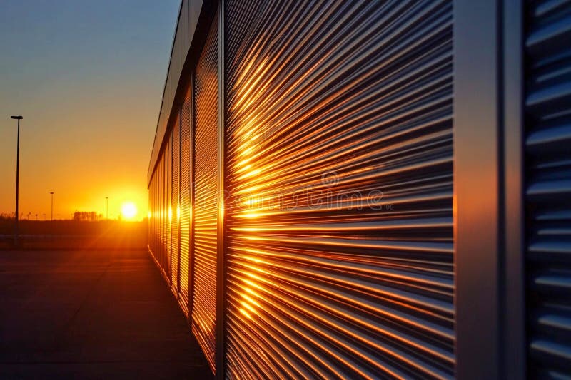 Sunset Reflecting Off Metallic Storage Facility in an Open Area by the ...