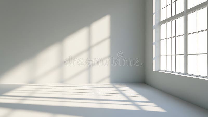 Sunlight Casts Window Shadow Pattern on Empty White Room Floor Stock ...