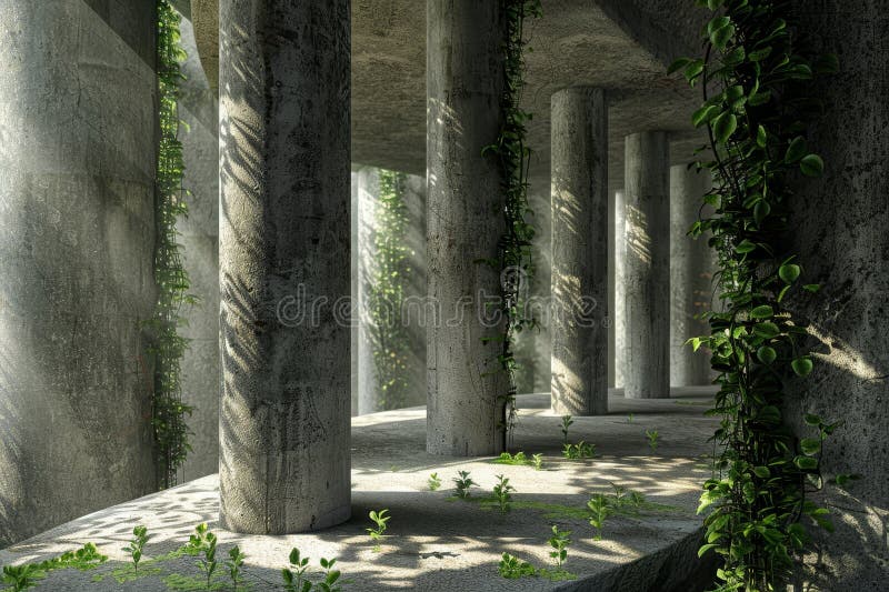 Sunlight through Concrete Columns in a Reclaimed Structure, Incorporate ...