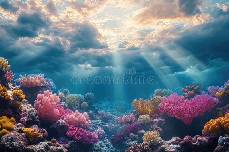 Sunlight on Coral Reef stock photo. Image of location - 375234864