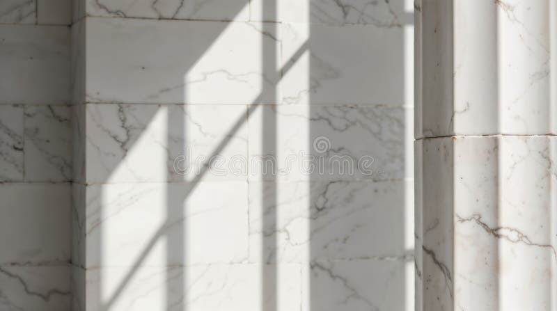 Sunlight Creates Dramatic Shadows on Textured Marble Wall and Column ...
