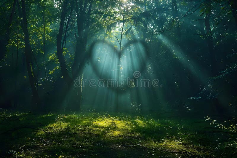 Sunlight Creates Heart-shaped Spotlight on Forest Floor through Dense ...